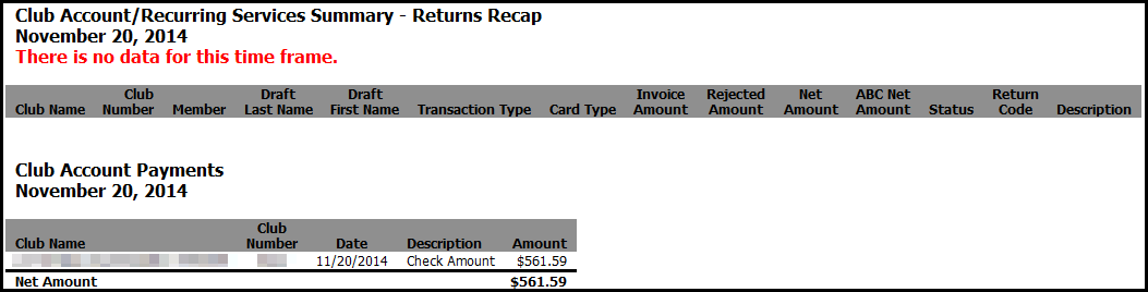 Club Account Payments